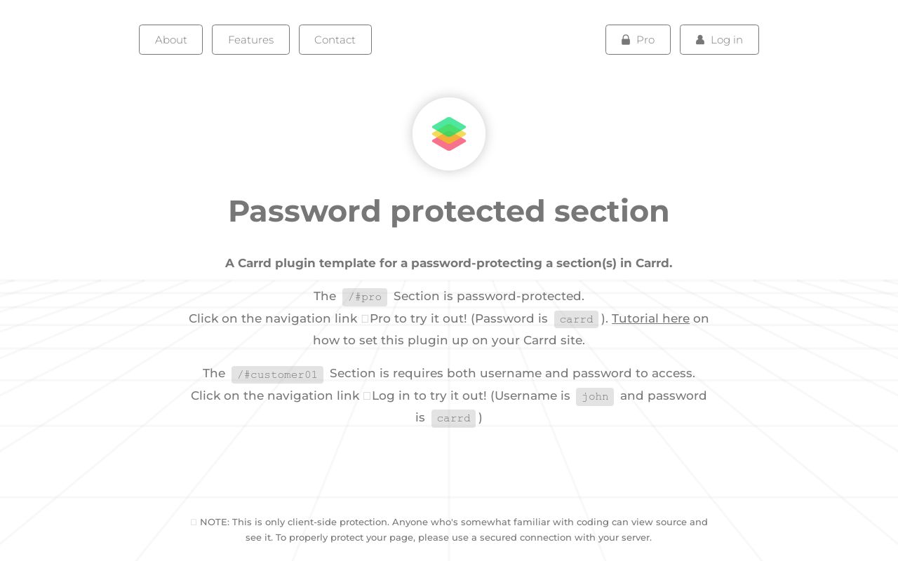 Password protected section Carrd plugin template